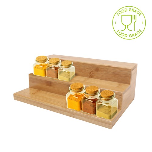 Bamboo Step Shelf 3 Tier Kitchen Rack Spice Display Standing Cabinet ...
