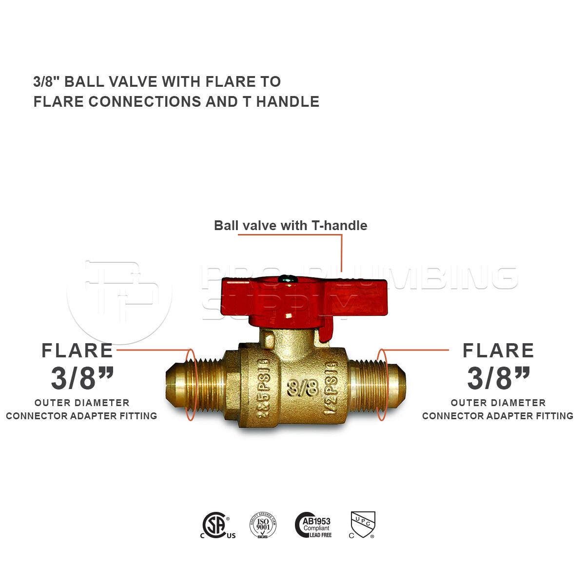 Midline Valve Premium Brass Gas Ball Valve with Flare Connections 3/8 ...
