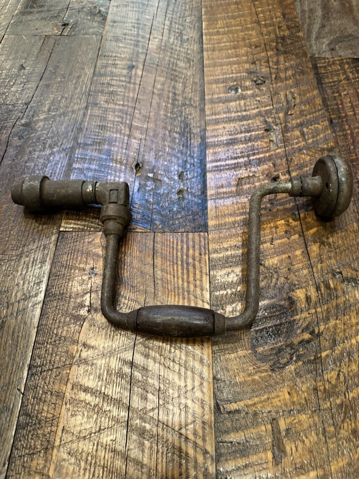 Vintage Antique Hand Auger Bit Brace Drill - Wooden Handles Great ...