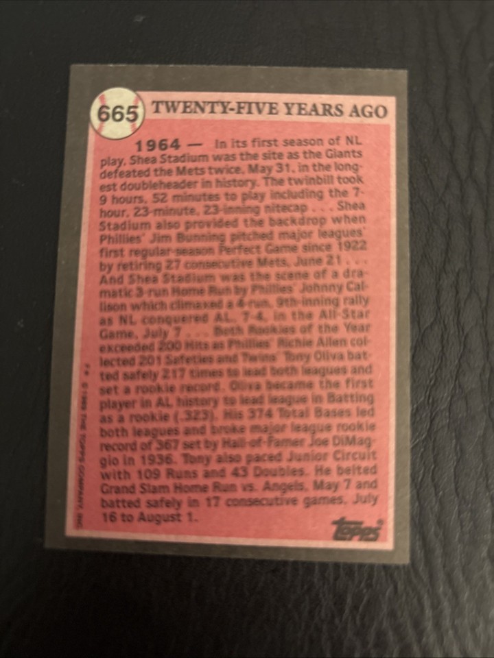 1989 Topps #665 Tony Oliva Minnesota Twins Turn Back The Clock Twins ...