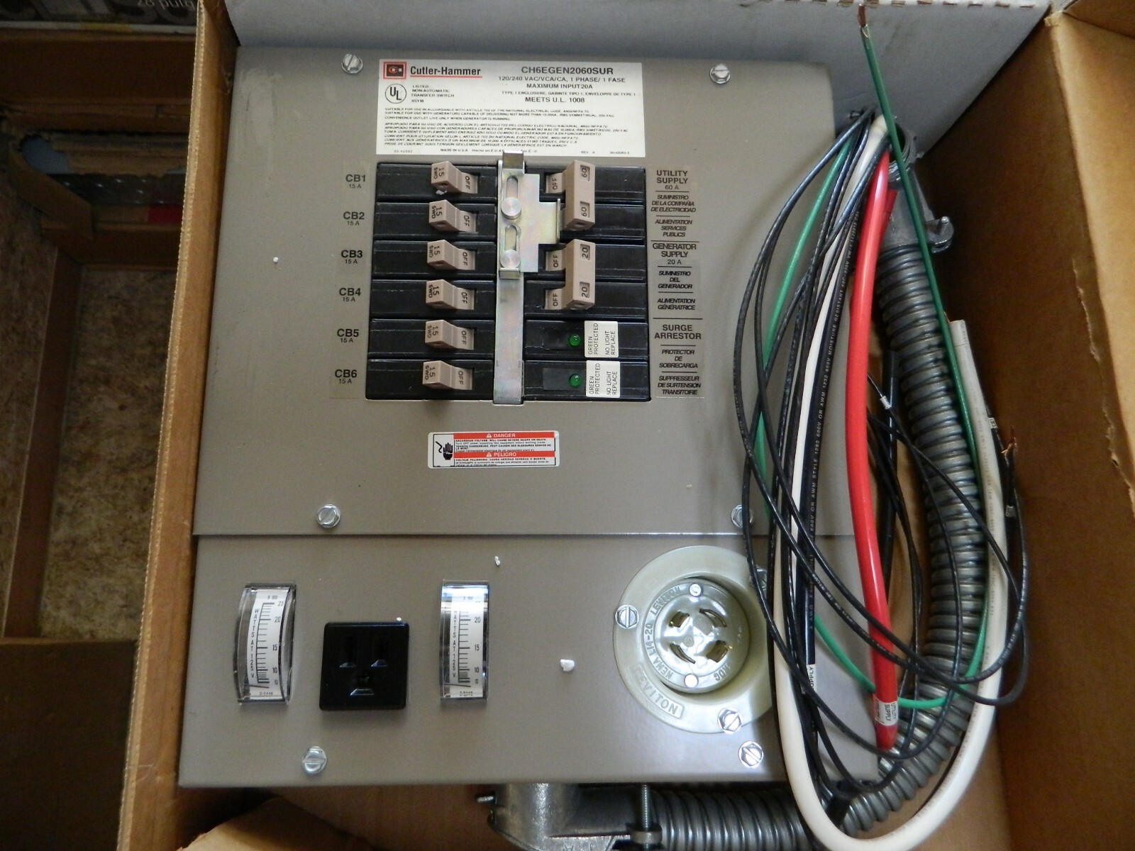 NEW EATON CH6EGEN2060SUR EMERGENCY GENERATOR PANEL 6 CIRCUIT INDOOR ...