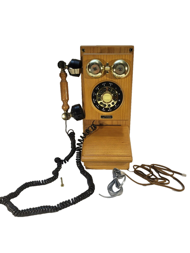 Country Store Telephone Vintage Retro Style Oak Wood Wall Mount Phone ...