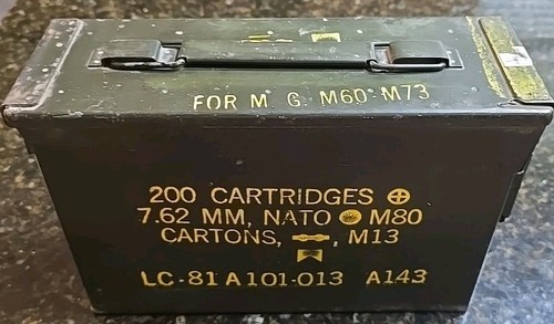 Vtg Military Metal Ammo Box 200 Cartridges 7.62MM NATO M80 Cartons M13 ...