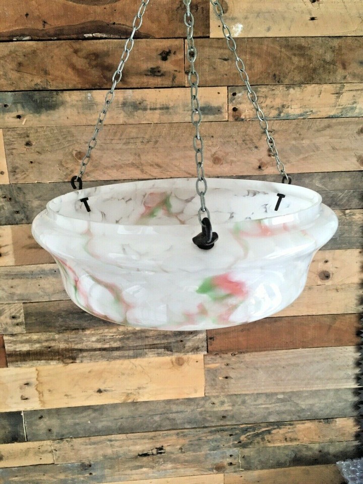 LARGE 1930S ART DECO WHITE MARBLED SPLATTER CEILING FLYCATCHER GLASS ...