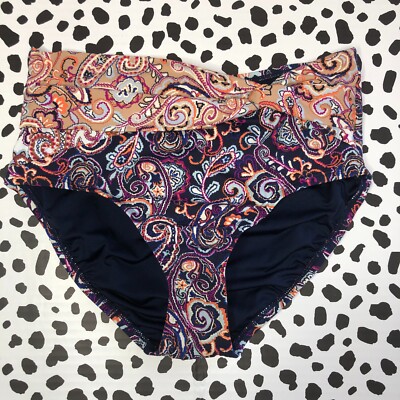 Lands End Purple Paisley Retro High Waist Bikini SWIM suit BOTTOM Reg ...