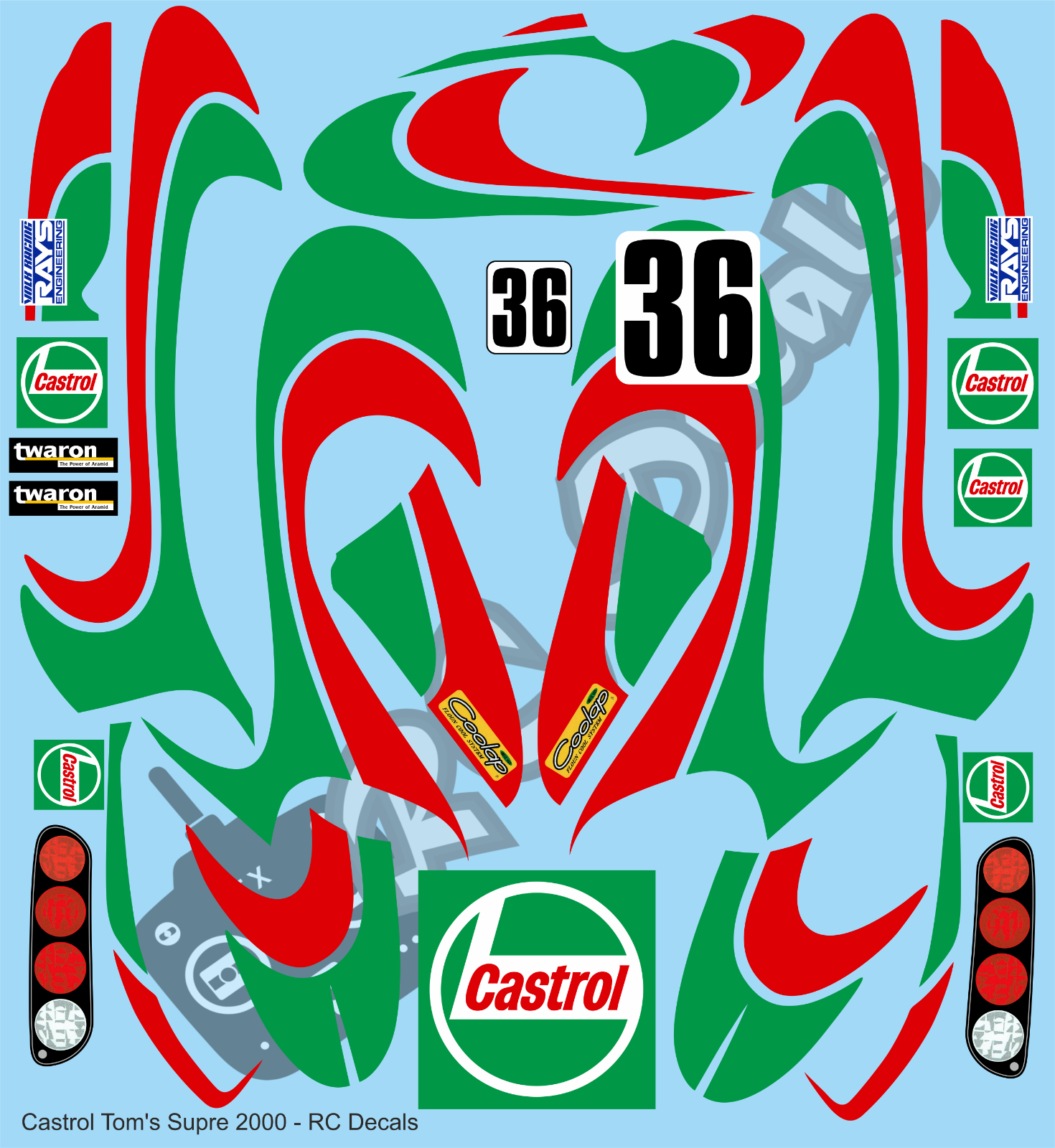 1/10 GT Decal Set Toyota Castrol Tom's Supra 2000 Tamiya TA01 TA02 TT01 ...