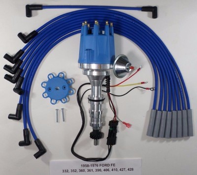 FORD FE 352 360 390 427 428 BLUE Small Cap HEI Distributor + Spark Plug ...
