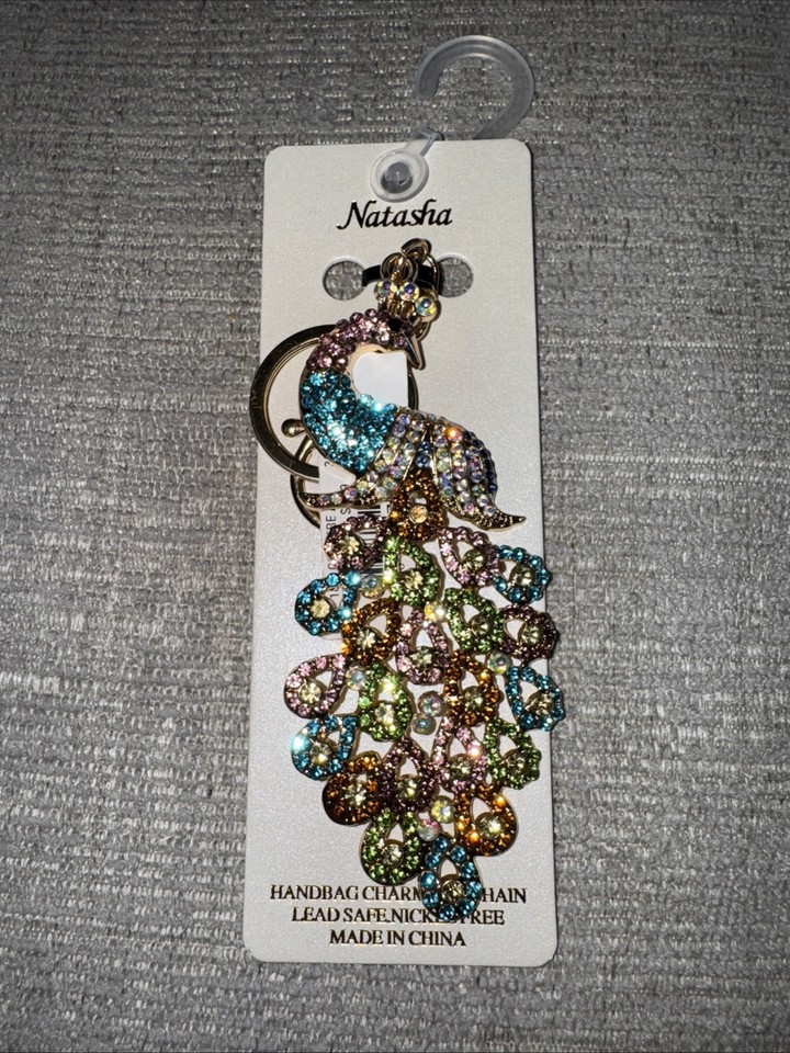 Natasha Rhinestone Peacock Bag Charm Keychain 🦚 | eBay