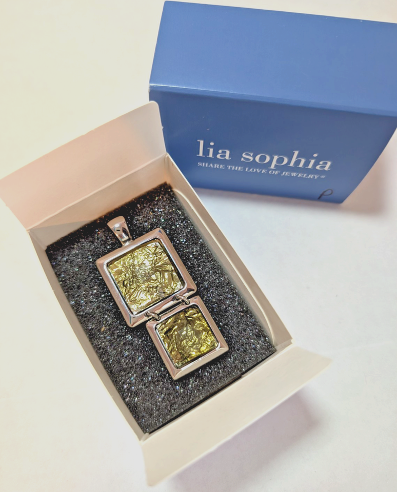 lia sophia FLUX Double Square Olive Green Foil Design Beveled Pendant ...
