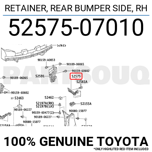 5257507010 Genuine Toyota RETAINER, REAR BUMPER SIDE, RH 52575-07010 | eBay