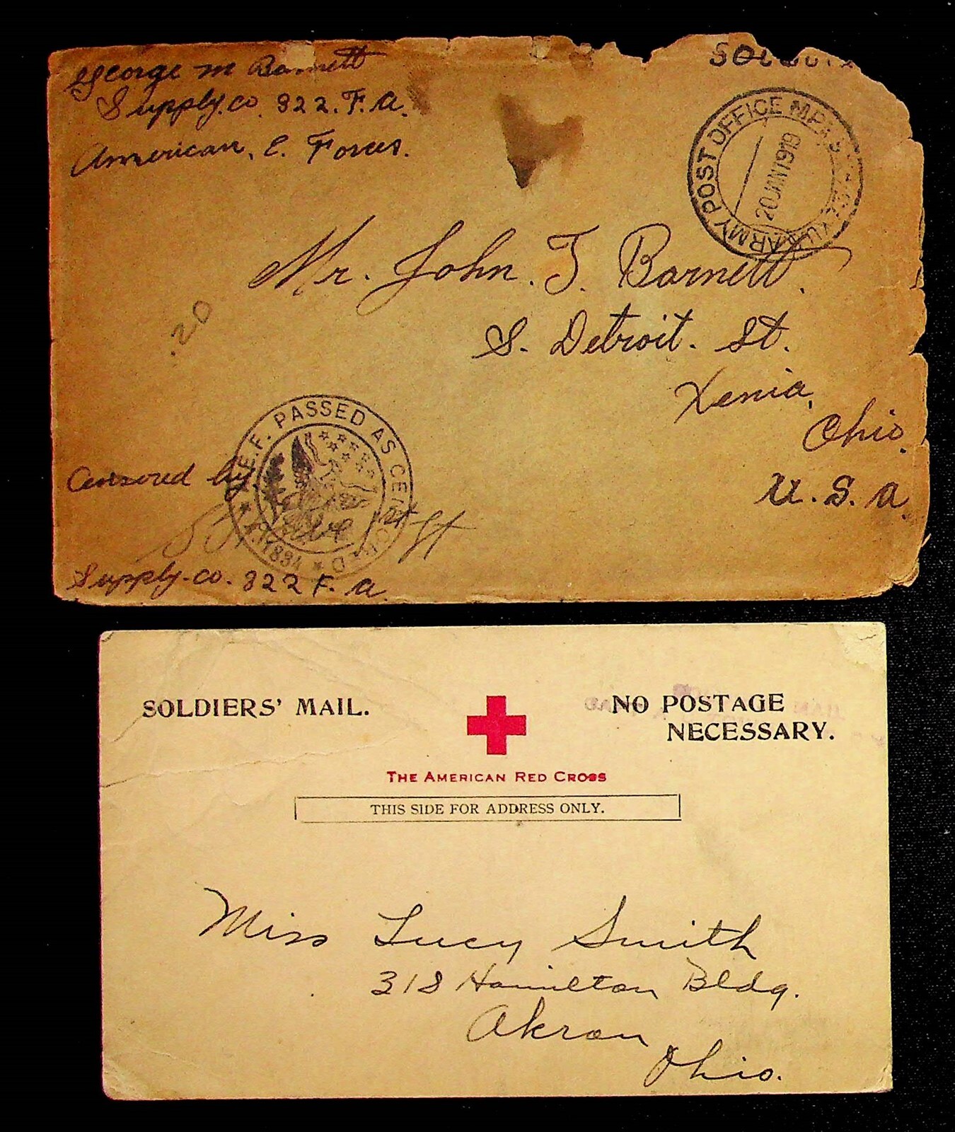 1919 WWI Censored Postal Cover Soldier's Mail Red Cross Akron Ohio | eBay
