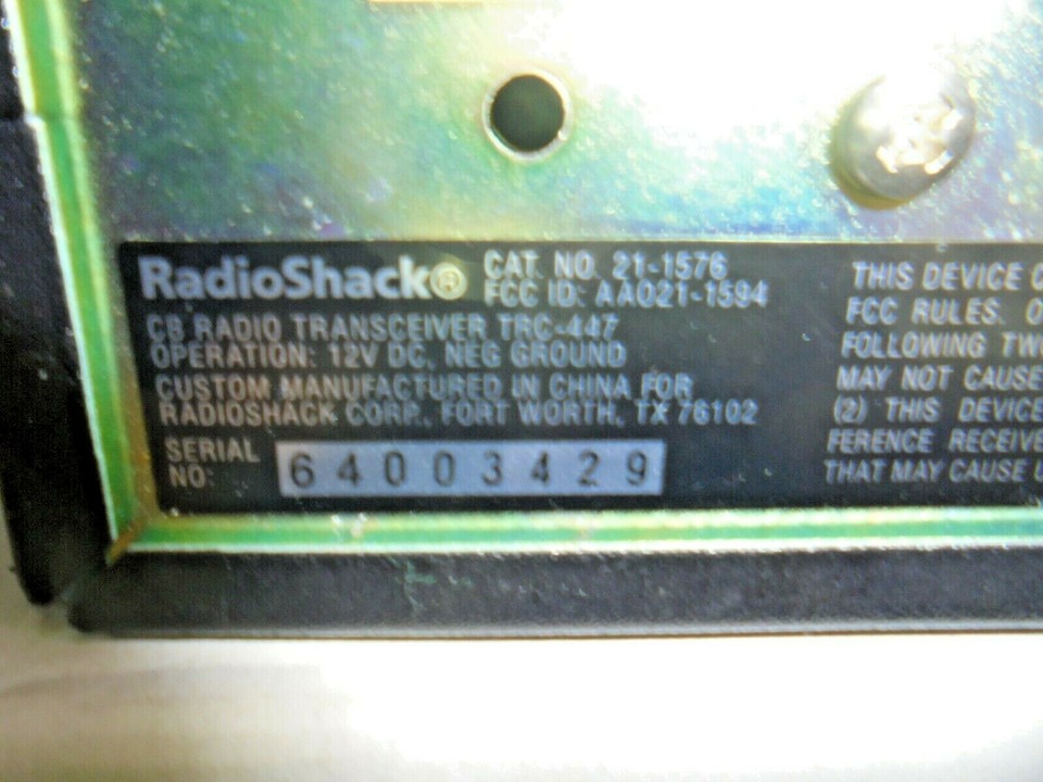 RADIO SHACK CB RADIO TRANSEIVER (MODEL: TRC-447, SERIAL#64003429) | eBay