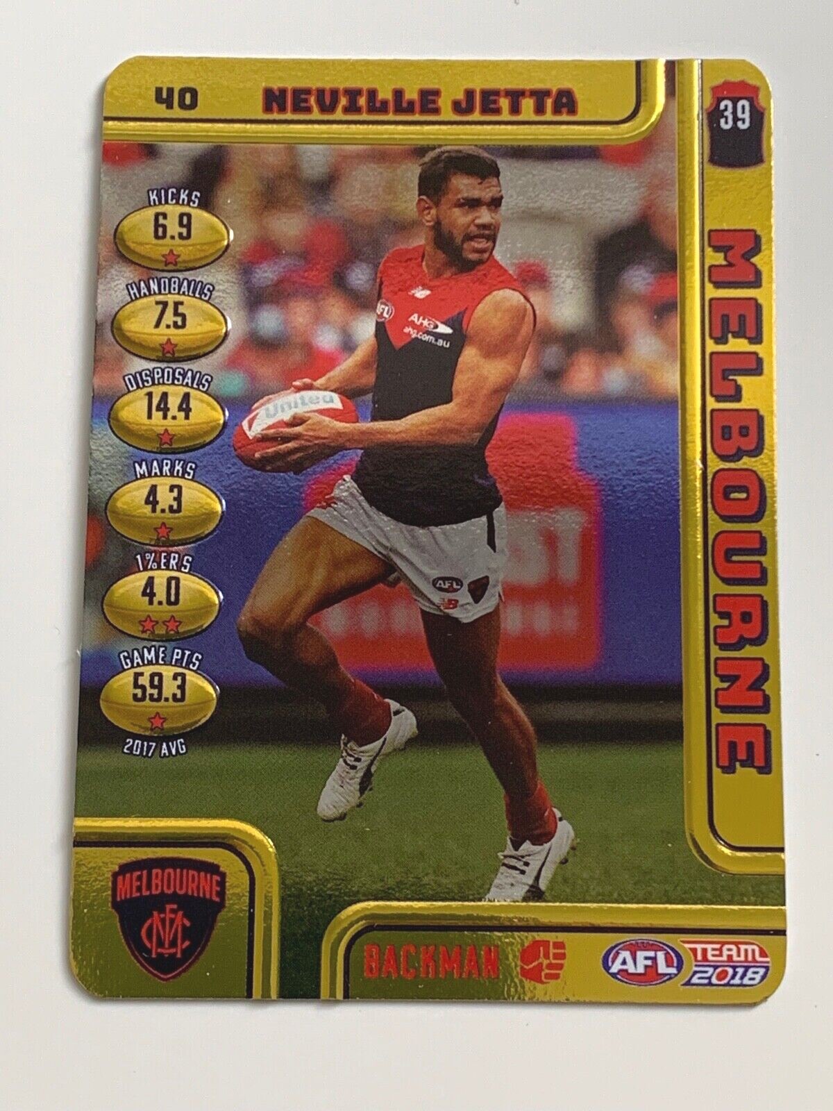 2018 AFL Teamcoach Gold Card 'Neville Jetta' Melbourne #40 | eBay Australia