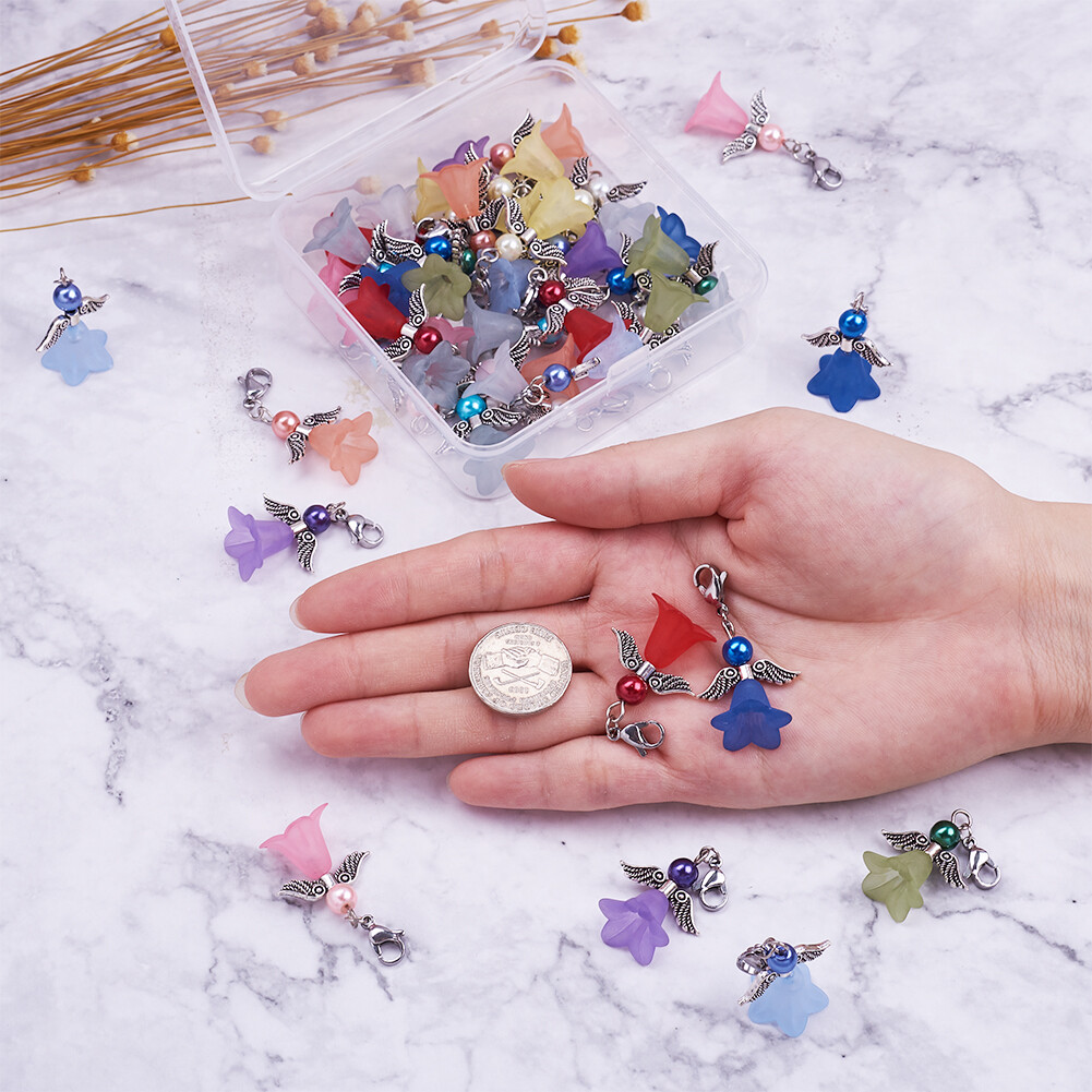 40pcs Acrylic Angel Pendants Cute Wing Dangle Charms With Glass Pearl ...