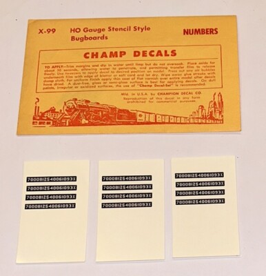 CHAMP HO DECAL-BUGBOARD NUMBERS-WHT STENCIL NUMBERS ON BLACK BACKGROUND ...