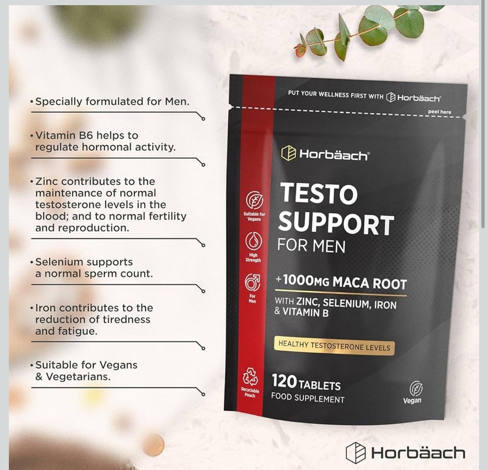 Male Hormone Tablets 120 Testo Supplement for Men Zinc Iron B Vitamin ...