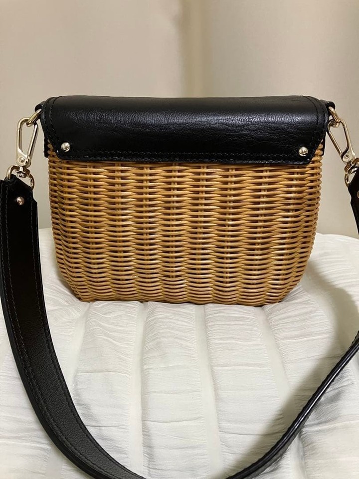 Kate Spade Wicker Basket Bag Black Handle Straw Tote Handbag Purse ...