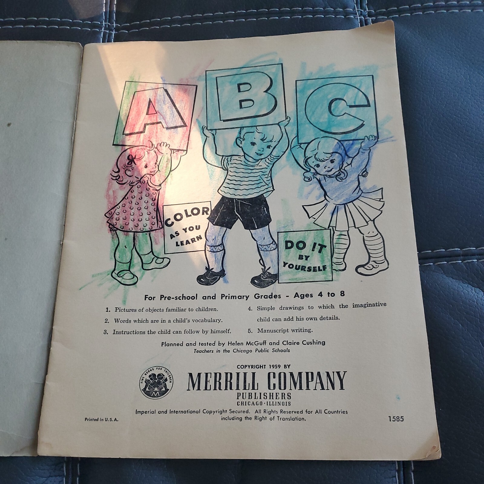 1959 ABC Color As You Learn Coloring Book Merrill Company 1585 Ages 4 ...