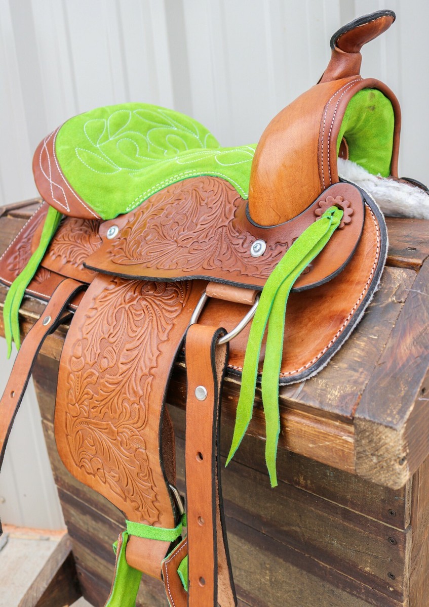 Lime Green Barrel Racing Saddles 15" New HR Saddlery Western Barrel