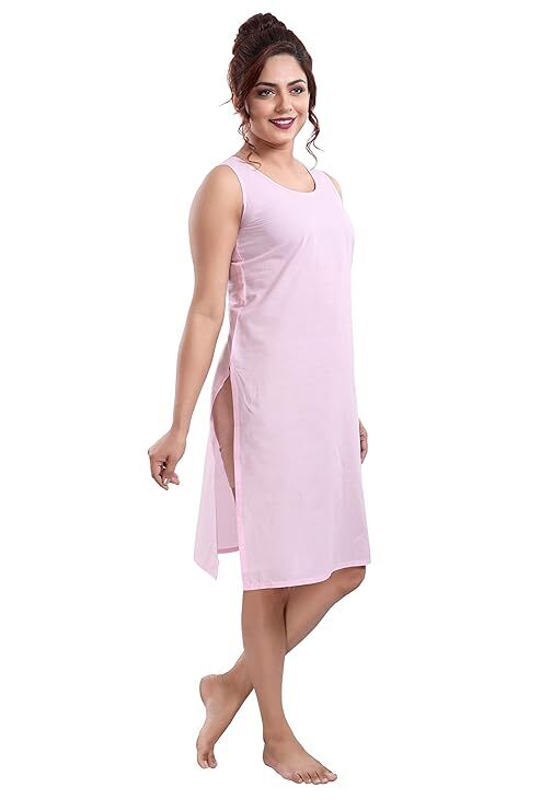 Women's Cotton Pink Long Camisole For Kurti/Suit Slip/Long Inner/Samij ...