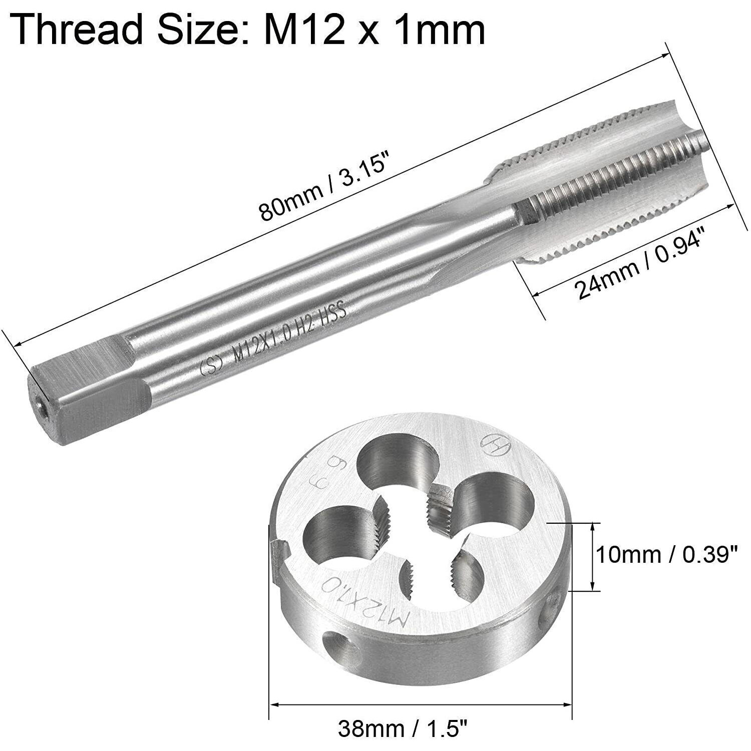 Tap & Die Set HSS M12 x 1mm Tap & M12 x 1mm Die Metric Thread Right ...