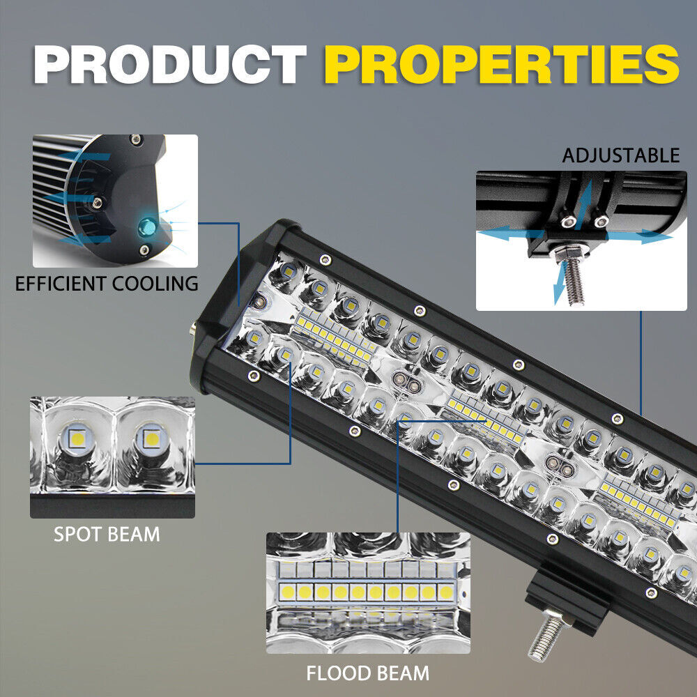 Tri-Row 23 Inch LED Combo Work Light Bar + Wiring Kit Offroad Truck SUV ...