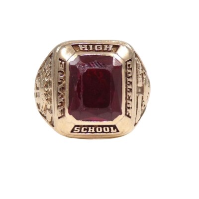 Solid 10K Yellow Gold Red Ruby 1983 State High School College Ring Size ...