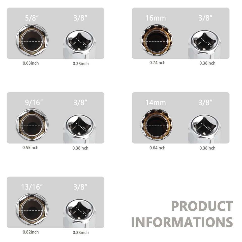 5PCS Magnetic Spark Plug Socket Set,Include Thin Wall 12 Point Socket ...