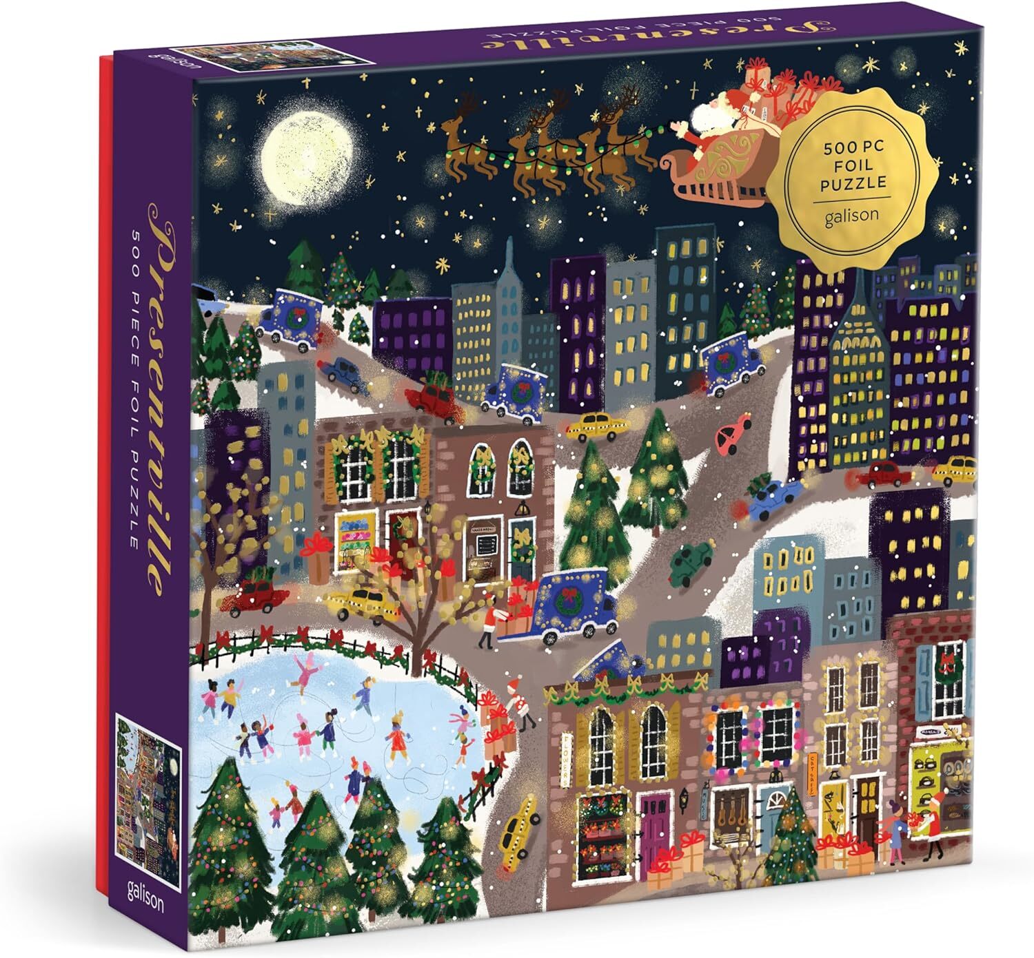 Galison Presentville 500 Piece Holiday Foil Puzzle Featuring Festive ...