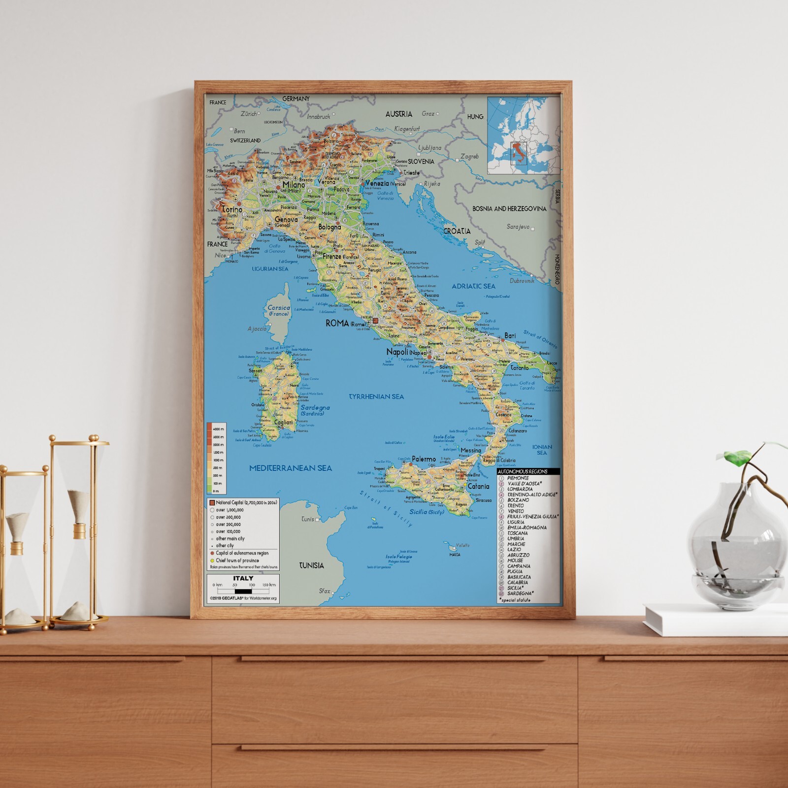 MAP OF ITALY POSTER EDUCATIONAL TRAVEL TOURISM PHYSICAL STYLE MAP ...