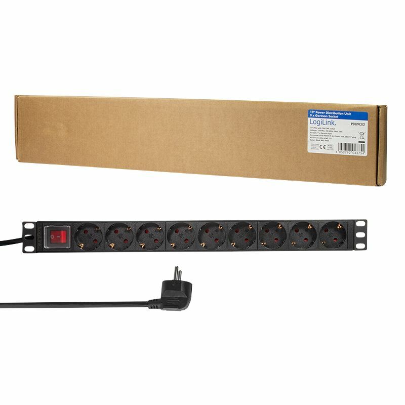 9-fach Steckdosenleiste 19" Zoll Rack PDU Stromverteiler Schutzkontakt ...