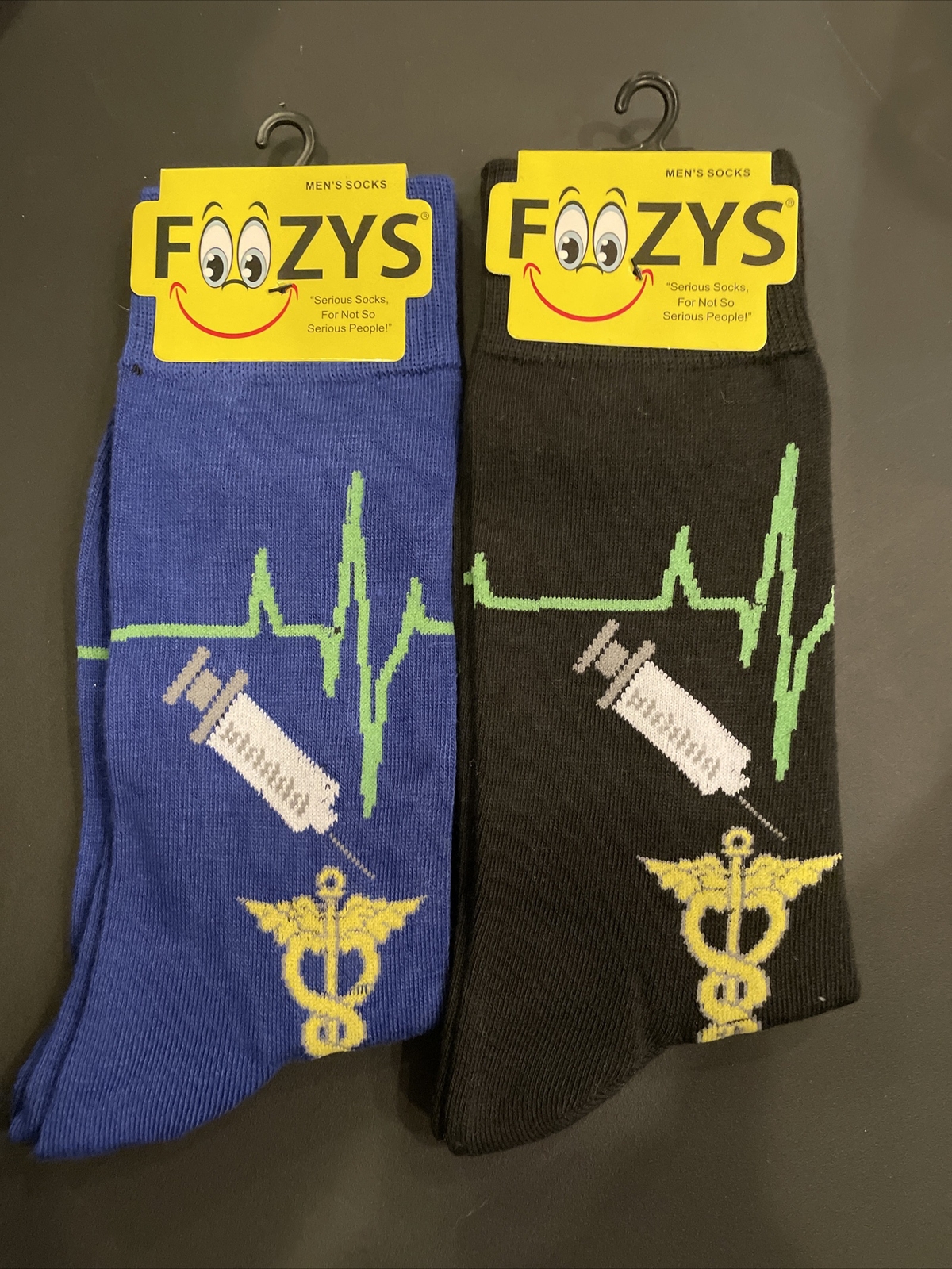 2 Pair Foozys Mens Fun Novelty Socks Medical Doctor RX Cadusa Fathers ...