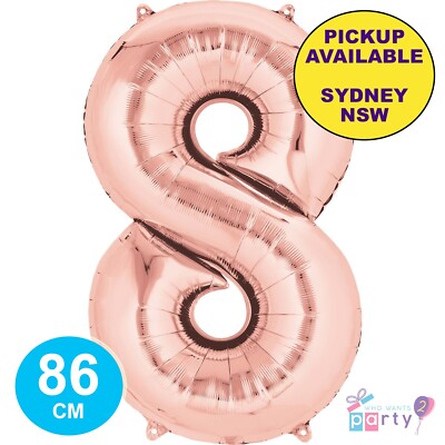 ROSE GOLD NUMBER 8 SHAPED FOIL HELIUM BALLOON EIGHT EIGHTH 8TH BIRTHDAY ...