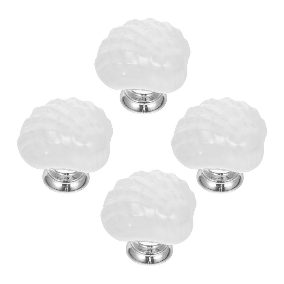 4pcs Ceramic Door Knobs Shell Design Pull Handle Creative Drawer Knobs ...