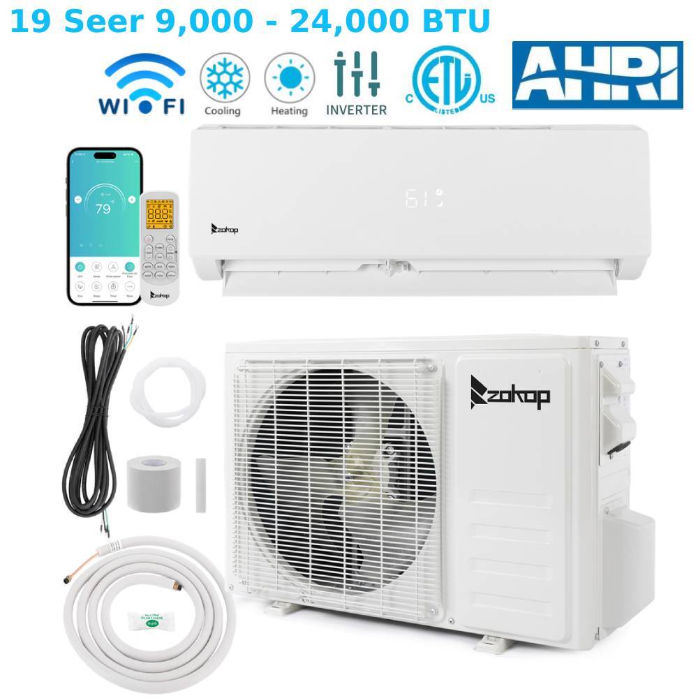 ZOKOP 19 SEER 9 ,000 - 18,000 BTU Ductless Mini Split AC Heating System ...