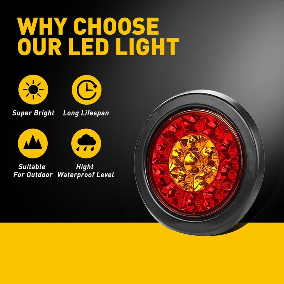 2x 4inch Round LED Truck Trailer Stop Turn Tail Brake Lights Reverse ...
