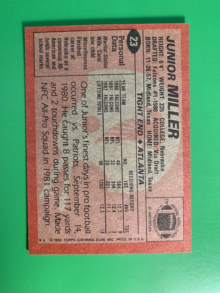 1983 Topps Junior Miller #23 Atlanta Falcons | eBay