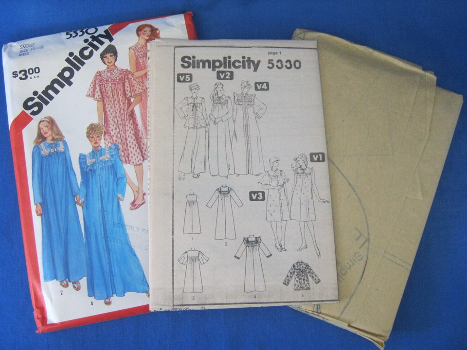Simplicity Pattern 5330 Pullover Nightgown, Robe, Bed Jacket Sz 10-12 ...