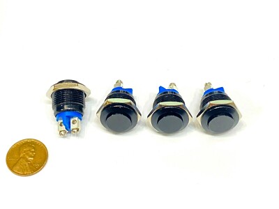 4 x Black Push Button Switch Metal Normally opened 16mm Round IP67 ...