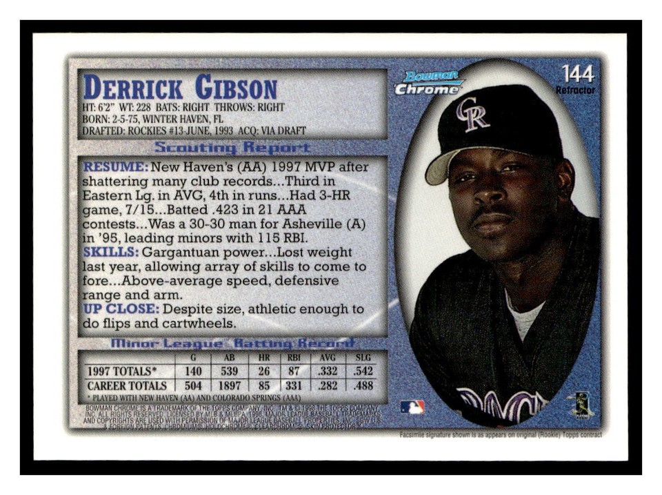 Derrick Gibson 1998 Bowman Chrome 144 Refractors | eBay