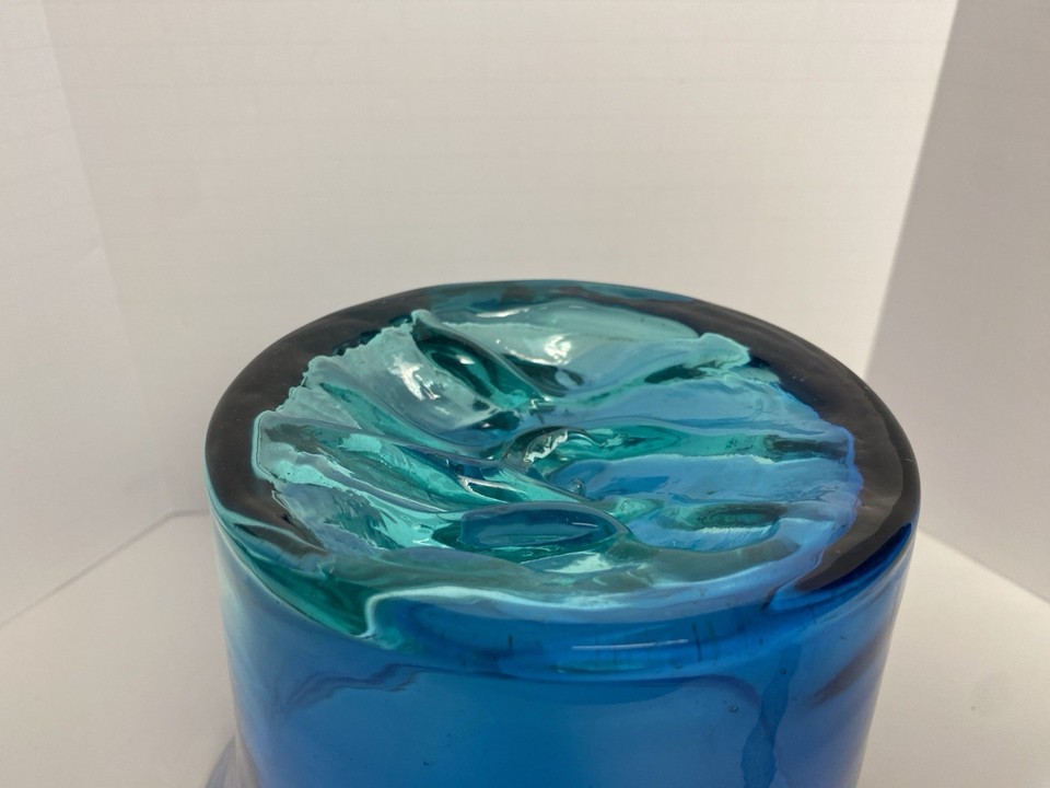 VTG 1982 Blenko Big Sky Blue Green Mountains Don Shepherd Pitcher w ...