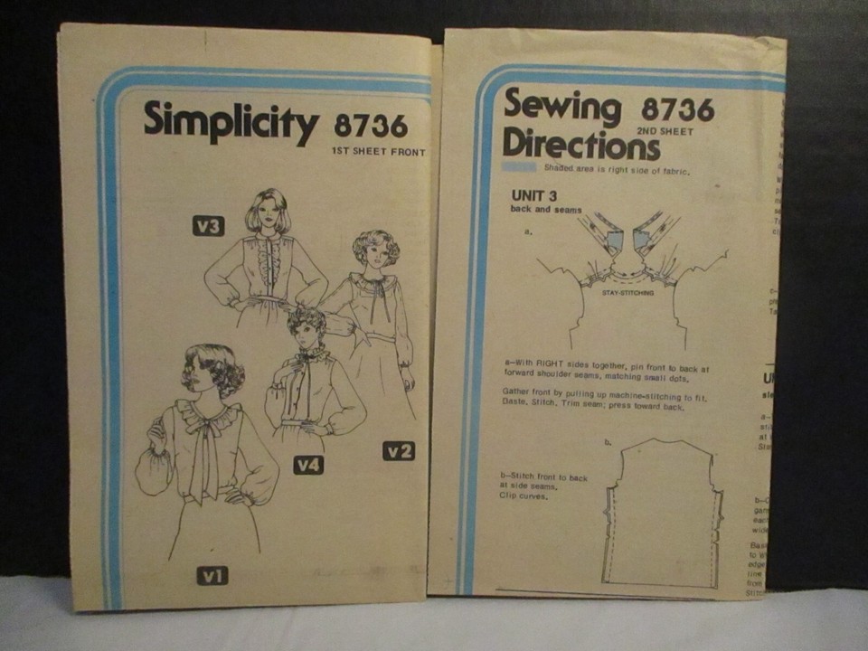 Simplicity Pattern 8736 Misses Long Sleeve Blouses Size 10 Bust 32.5 ...