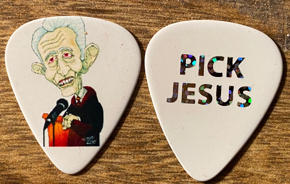 “PICK JESUS” Guitar Pick Silver Prism Foil & Cartoon of Preacher Harold ...