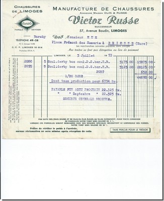 Invoice - Victor - Russian Factory Shoes IN Limoges 1953 | eBay Australia