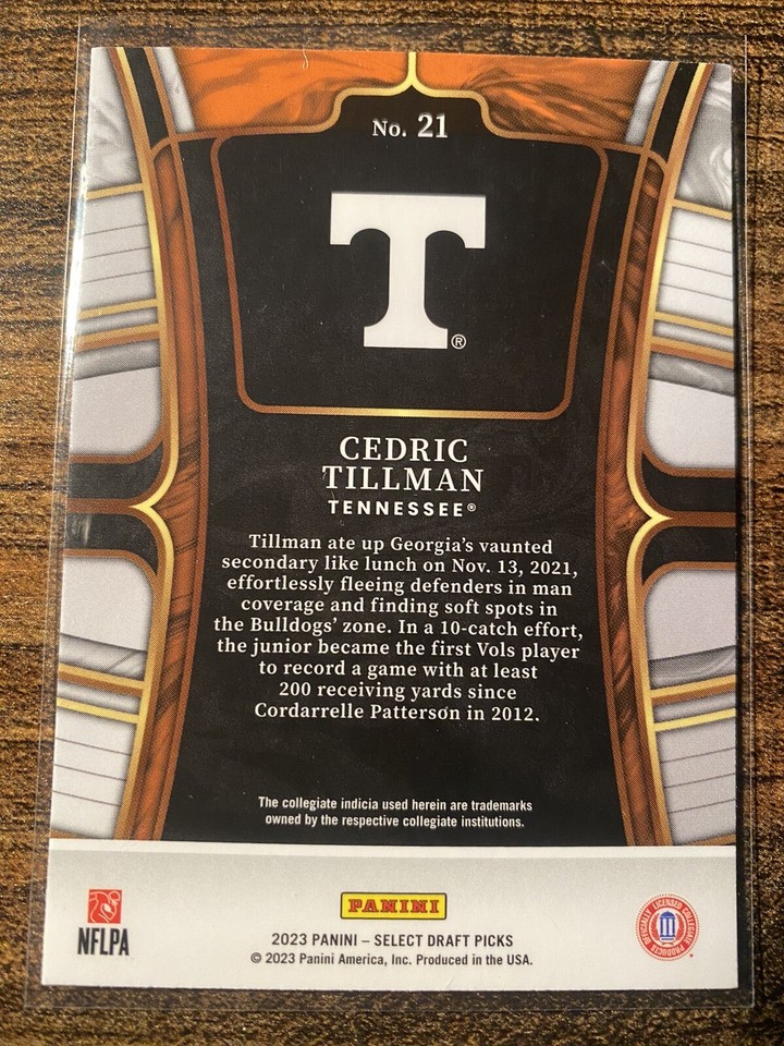 2023 Panini Select Draft Picks Cedric Tillman #21 (Rookie) - Tennessee ...