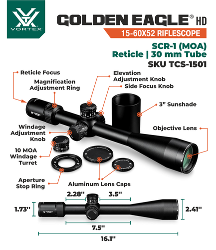 Vortex Optics Golden Eagle HD 15-60x52 SCR-1 MOA SFP Riflescope TCS ...