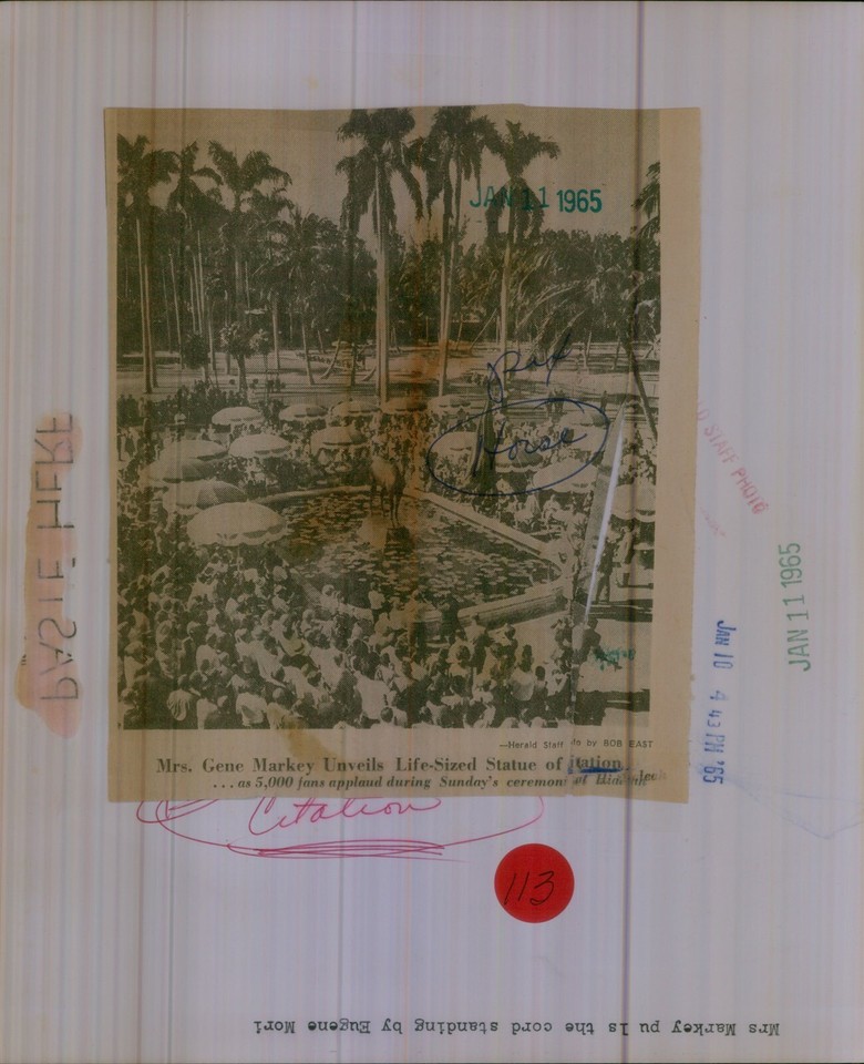 LD208 1965 Orig Bob East Photo LUCILLE MARKEY Statue Unveiling Hialeah ...