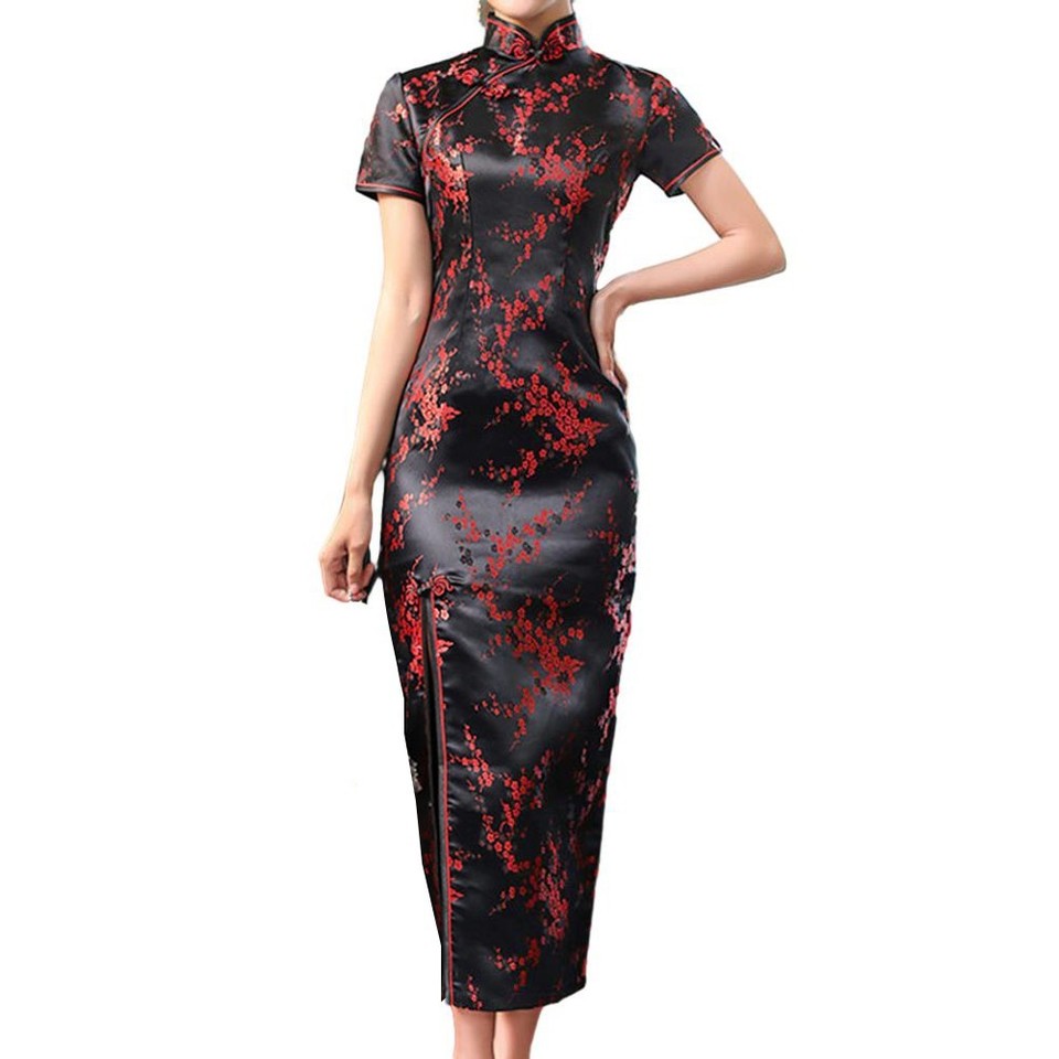 Vintage Style Satin Chinese Cheongsam Long Fork Dress for Women's ...