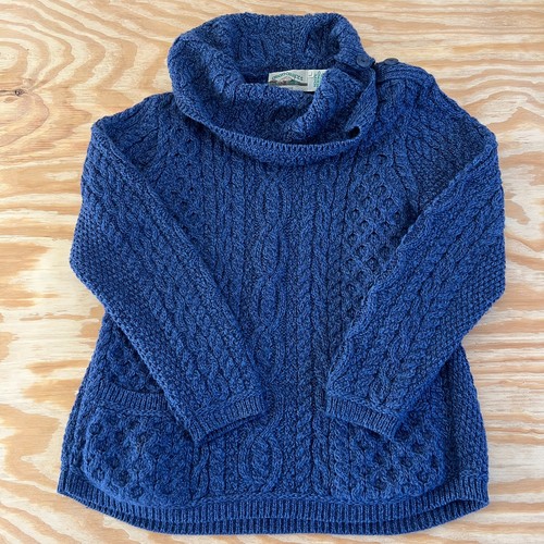 Aran Merino Wool Button Cowl Neck Pullover Sweater Womens Size L Royal ...