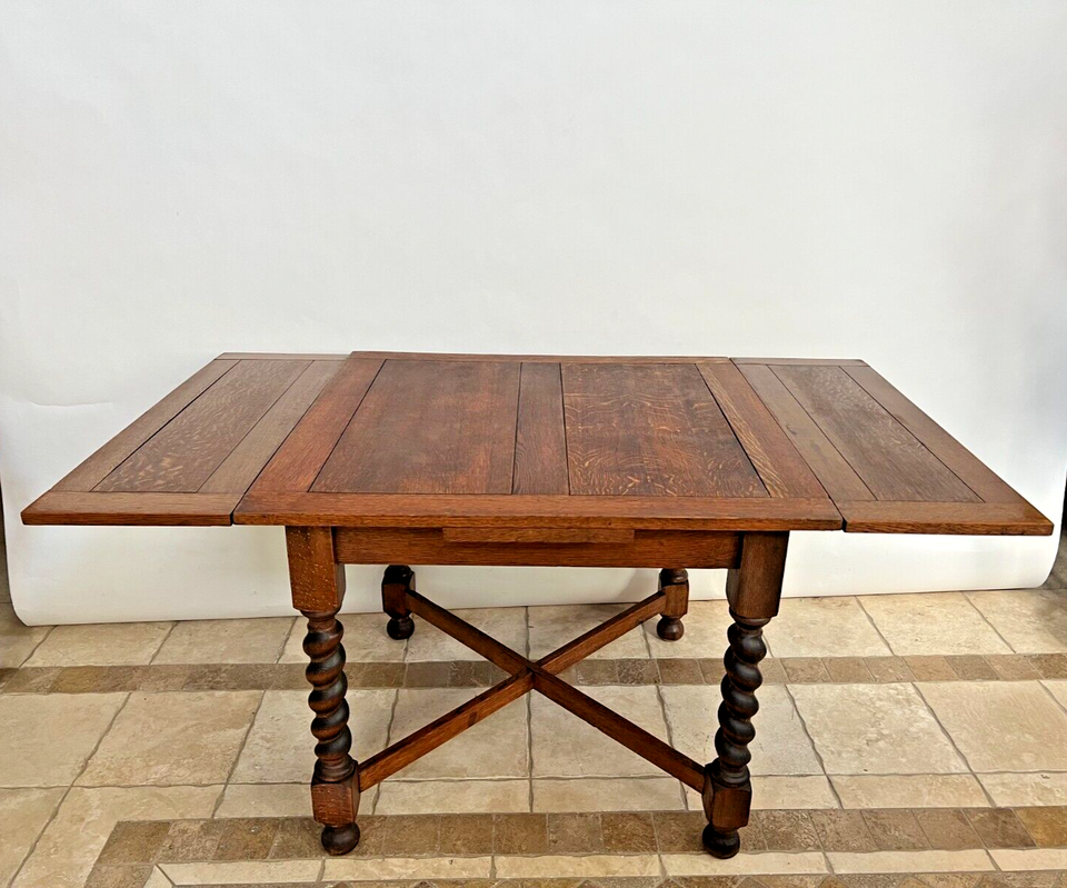 Antique Expanding Pub Kitchen Table Barley Twist Legs Quarter sawed ...